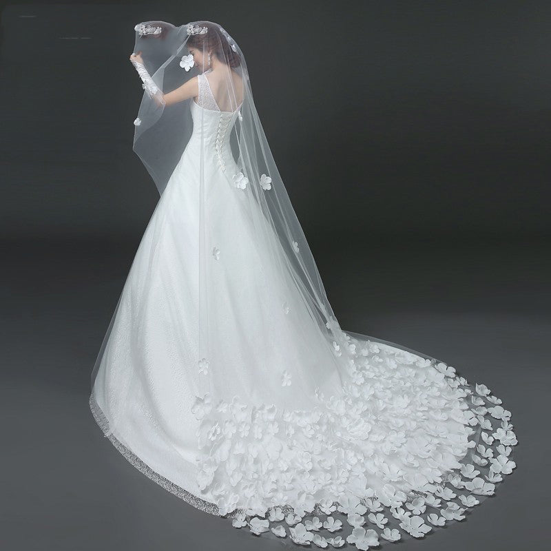Cathedral Drop Veil with Flower Applique - Your Wedding Veil Store